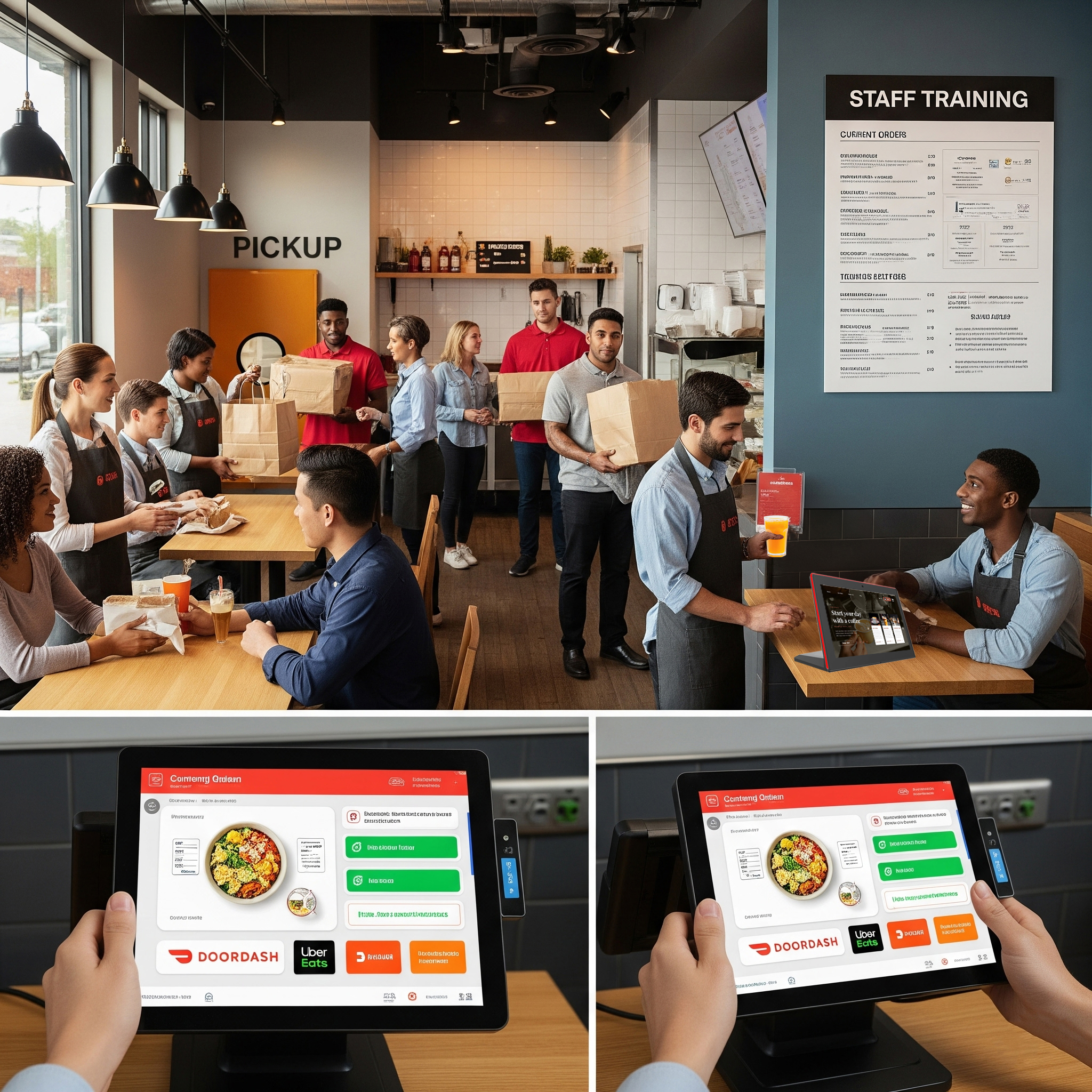 Restaurant staff using Hopestar POS terminal