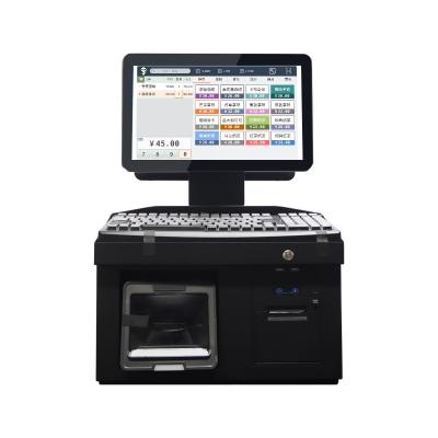 China 14-Inch Dual Touch Screen Windows 7 POS Terminal with i3 CPU, 4GB RAM, 64GB Storage and Built-in Printer for sale