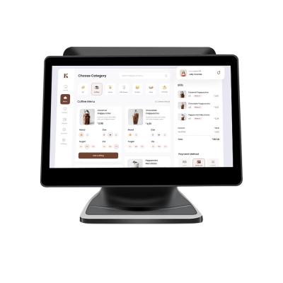 China 13.3/15.6 Inch Dual Touch Screen POS Terminal with Intel i3 CPU, 4GB RAM, 64GB Storage and Foldable Base for sale