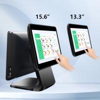 China 13.3/15.6 Inch Dual Touch Screen POS Terminal with Intel i3 CPU, 4GB RAM, 64GB Storage and Foldable Base for sale