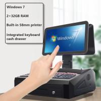 China 15.6 Inch Dual Screen Touch POS System with Cash Drawer Built-in 58mm Printer 2GB RAM for sale