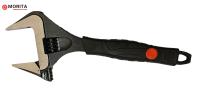 China Extra Wide Jaw Adjustable Pipe Wrench CR-V Steel 6-12 Inch Sizes with Metric Graduation and Soft Grip Handle for sale