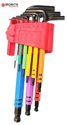 China 9-Piece CR-V Steel Ball End Allen Key Set with Diamond Tips - 1.5mm to 10mm Sizes in Multi-Colored Handles for sale