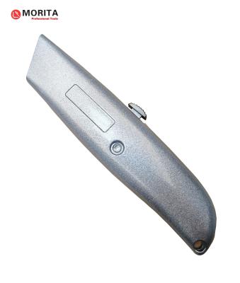 China Retractable Blade Utility Knife 150mm Zinc Alloy with 3 SK5 Blades for Industrial Cutting for sale