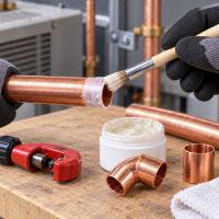 China Smooth Sanded Natural Wood Handle Flux Brush for HVAC Piping Installation for sale