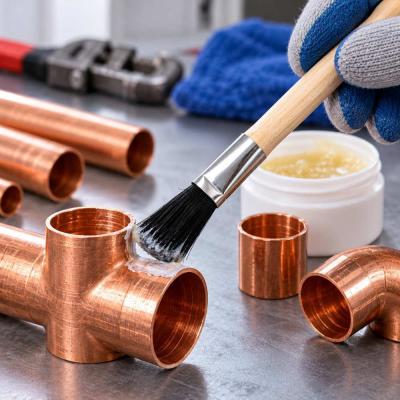 China Black Bristle Aluminium Ferrule Flux Brush Wooden Handle for Pipe Fitting Application for sale