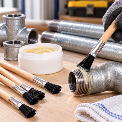 China 25x12mm Brush Head Flux Brush Wooden Handle Aluminium Ferrule for Plumbing Joints for sale