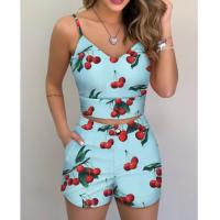 China Women'S Hot Shorts Printed Blouse Set Summer 2 Piece Outfit With Wool Fabric for sale