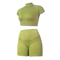 China Notched Collar Women Yoga Set Sports Clothing Tights Sportswear Workout Clothes Gym Shorts Suit for sale