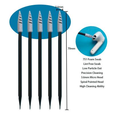 China 751 Lint Free Black Handle Spiral Pointed Car Cleaning Detailing Swab Foam Tip Cleanroom Swab for Headset Cleaning for sale