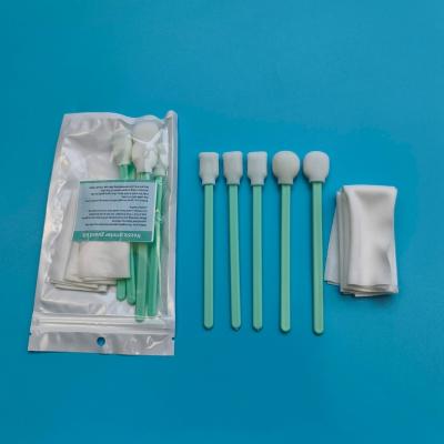 China Lint Free Green Handle Soft Sponge Swab Foam Tip Detailing Swab Kit Printer Cleaning Kit with Polyester Wipes for sale
