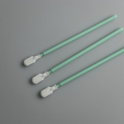 China Cleanroom Paddle Head Green Rigid Handle Polyester Swabs With 102mm Length for sale