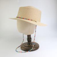 China New Fashion Rice Bead Necklace Flat Top Foldable Straw Hat For Women for sale