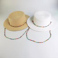 China New Fashion Rice Bead Necklace Flat Top Foldable Straw Hat For Women for sale