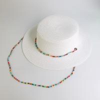 China New Fashion Rice Bead Necklace Flat Top Foldable Straw Hat For Women for sale