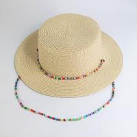 China New Fashion Rice Bead Necklace Flat Top Foldable Straw Hat For Women for sale