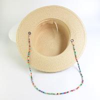China New Fashion Rice Bead Necklace Flat Top Foldable Straw Hat For Women for sale