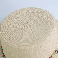 China New Fashion Rice Bead Necklace Flat Top Foldable Straw Hat For Women for sale