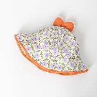 China Floral Wavy Bound Cotton Children'S Bucket Hat with bow For Outdoor Sun Protection for sale
