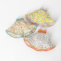 China Floral Wavy Bound Cotton Children'S Bucket Hat with bow For Outdoor Sun Protection for sale