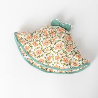 China Floral Wavy Bound Cotton Children'S Bucket Hat with bow For Outdoor Sun Protection for sale