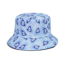 China Summer Heart Print Double-Sided Sunscreen Fisherman Hat For Women for sale