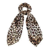 China Ribbon Scrunchies Leopard pattern fabric hair tie for sale
