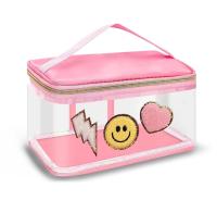China Chenille embroidery alphabet makeup bag Transparent waterproof PVC portable storage bag for sale