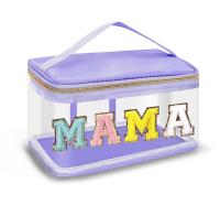 China Chenille embroidery alphabet makeup bag Transparent waterproof PVC portable storage bag for sale