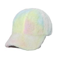 China All  match plush cold hat rainbow gradient color tie dye imitation rabbit hair baseball cap for sale