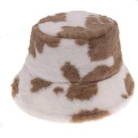 China Women Fur Bucket Hat Autumn and Winter Bucket Hats Furry Cow Print Warm Bucket Hat for sale