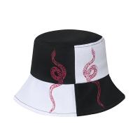 China Hip-Hop Snake Pattern Totem Bucket Hat Black And White Stitching Plaid Fisherman Hat for sale
