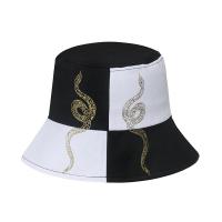 China Hip-Hop Snake Pattern Totem Bucket Hat Black And White Stitching Plaid Fisherman Hat for sale