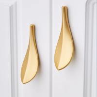 China Nordic Brass Glod Leaves Cabinet Door Wardrobe Handle 2pairs Furniture Handle Knob Double Hole Fixed Equipped With Screw for sale
