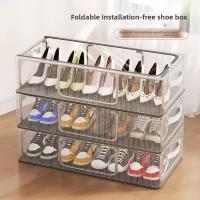 China Factory Wholesale Plastic Foldable Transparent  Dustproof Shoe Storage Cabinet Portable Shoe Box for Home for sale