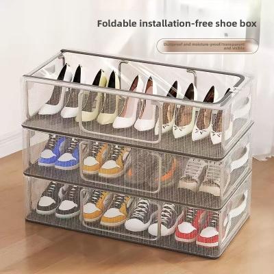 China Factory Wholesale Plastic Foldable Transparent  Dustproof Shoe Storage Cabinet Portable Shoe Box for Home for sale