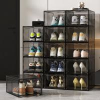 China Hot Selling Household Transparent Plastic Magnetic Stackable Shoe Storage Organizer Cabinet Dustproof Shoe Box for sale