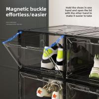 China Hot Selling Household Transparent Plastic Magnetic Stackable Shoe Storage Organizer Cabinet Dustproof Shoe Box for sale