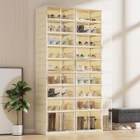 China Durable Beige Clear Shoe Storage Cabinet Stackable Magnetic Closure Drawers with Ventilated Top for Modern Home Organization for sale