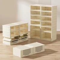 China Durable Beige Clear Shoe Storage Cabinet Stackable Magnetic Closure Drawers with Ventilated Top for Modern Home Organization for sale