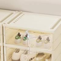 China Durable Beige Clear Shoe Storage Cabinet Stackable Magnetic Closure Drawers with Ventilated Top for Modern Home Organization for sale
