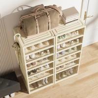 China Durable Beige Clear Shoe Storage Cabinet Stackable Magnetic Closure Drawers with Ventilated Top for Modern Home Organization for sale