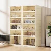 China Durable Beige Clear Shoe Storage Cabinet Stackable Magnetic Closure Drawers with Ventilated Top for Modern Home Organization for sale