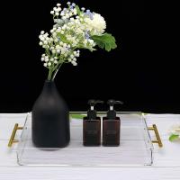 China Clear Acrylic Single-Tier Serving Tray with Gold Handle Classic Design Spill Proof Tray for Kitchen Bathroom for Food Tools for sale