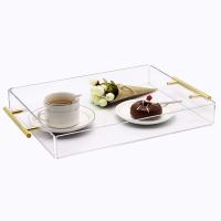 China Clear Acrylic Single-Tier Serving Tray with Gold Handle Classic Design Spill Proof Tray for Kitchen Bathroom for Food Tools for sale