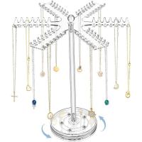 China Acrylic Revolving Necklace Bracelet Ear Chain Earring Rack Transparent Standing Type Display Stand for Jewelry Storage for sale