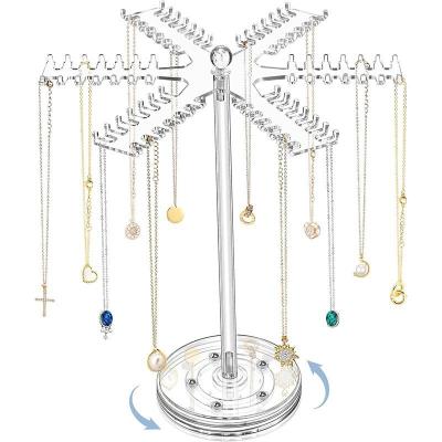 China Acrylic Revolving Necklace Bracelet Ear Chain Earring Rack Transparent Standing Type Display Stand for Jewelry Storage for sale