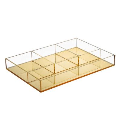 China Custom Rectangle Acrylic Compartment Tray Storage Box Modern Gold Mirror Sier Mirror Injection Technics for Food for sale