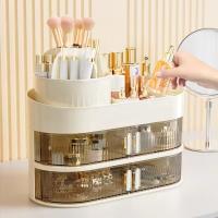 China Hot Selling Rotating Dust Proof Makeup Brush Holder Acrylic Makeup Cosmetic Storage Box for sale