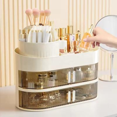 China Hot Selling Rotating Dust Proof Makeup Brush Holder Acrylic Makeup Cosmetic Storage Box for sale